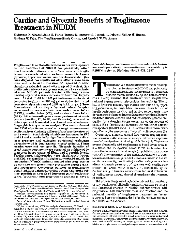 (PDF) Troglitazone's Cardiac and Glycemic Effects in NIDDM