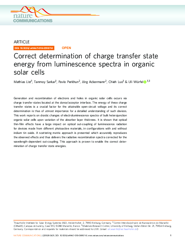 (PDF) Correct determination of charge transfer state energy from ...