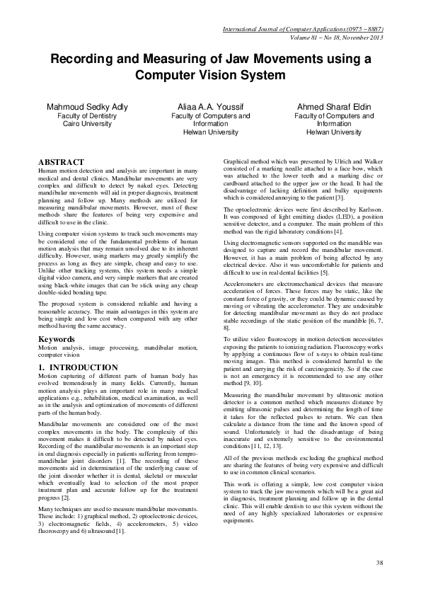 (PDF) Low-Cost Computer Vision for Jaw Movement Detection