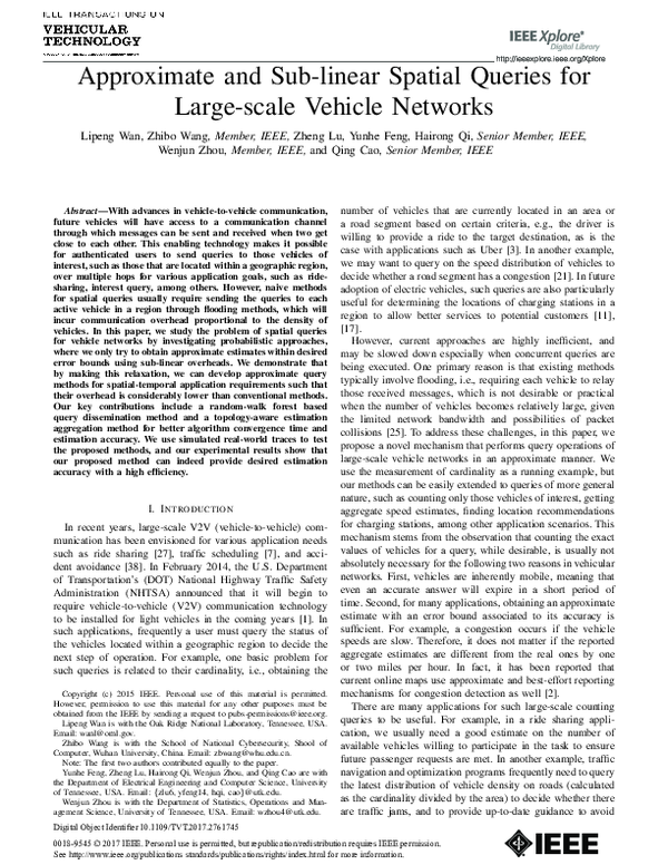 (PDF) Approximate and Sublinear Spatial Queries for Large-Scale Vehicle ...