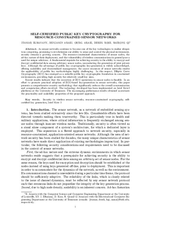 (PDF) Self Certified Public Key Cryptography for Resource Constrained Sensor Networks