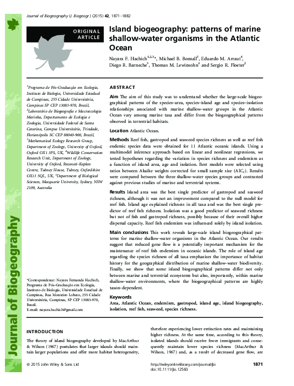 (PDF) Island biogeography: patterns of marine shallow-water organisms ...