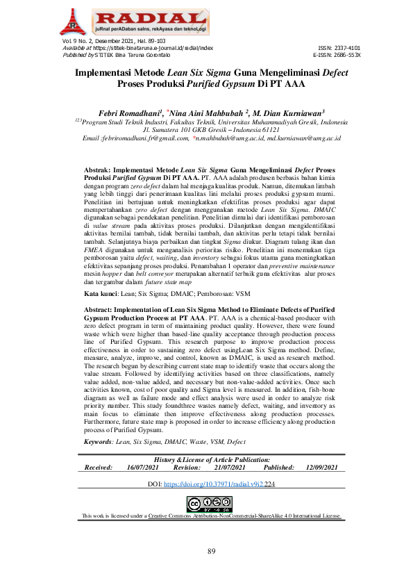 (PDF) Implementasi Metode Lean Six Sigma Guna Mengeliminasi Defect Pada ...