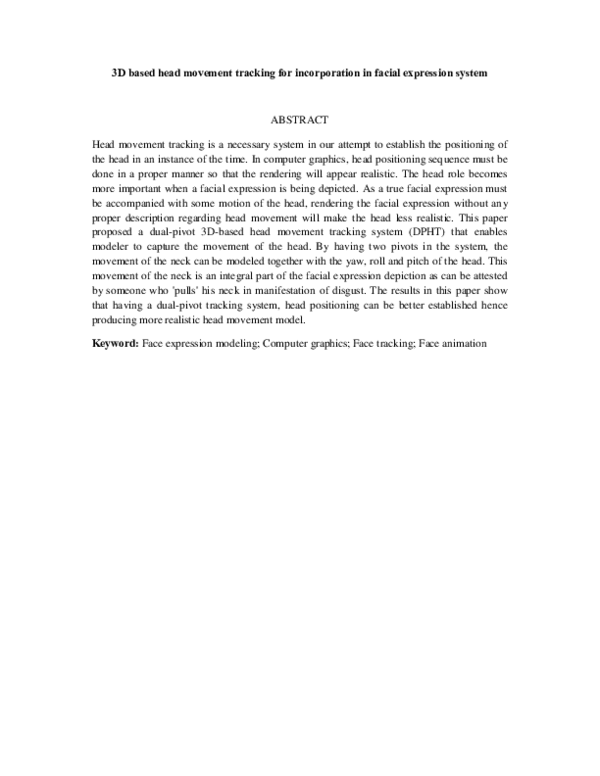 (PDF) 3D based head movement tracking for incorporation in facial ...