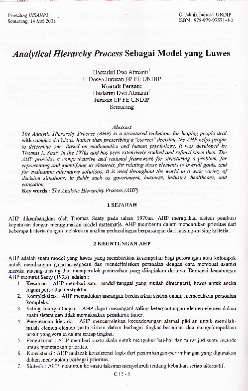(PDF) Analytical Hierarchy Process Sebagai Model Yang Luwes