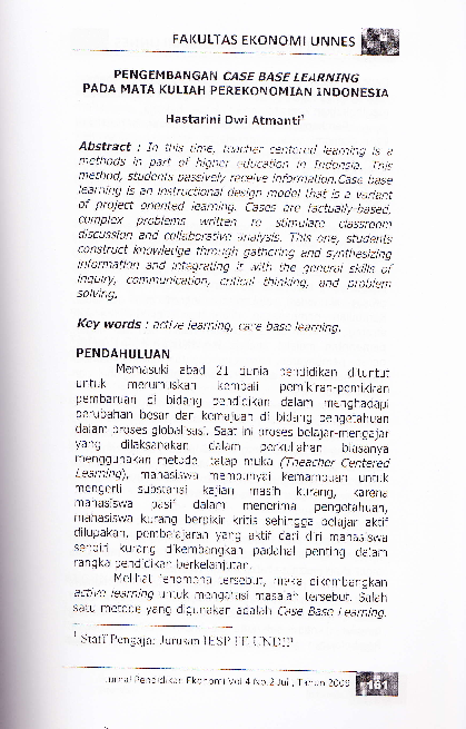 (PDF) Pengembangan Case Base Learning Pada Mata Kuliah Perekonomian Indonesia