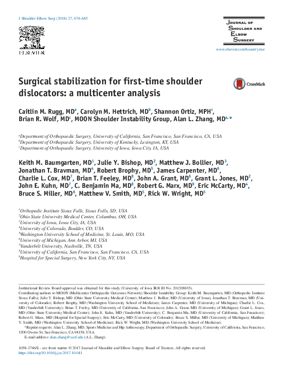 (PDF) Surgical stabilization for first-time shoulder dislocators: a ...