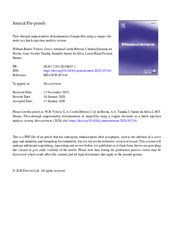 Pdf Flow Through Amperometric Determination Of Ampicillin Using A Copper Electrode In A Batch