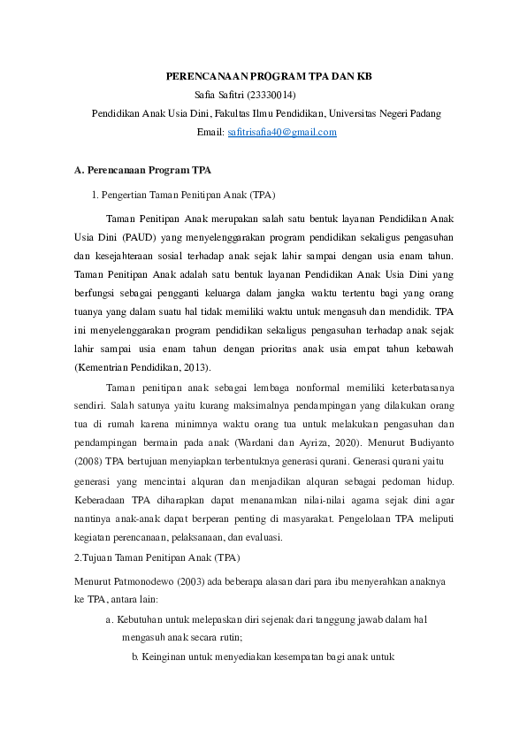 (PDF) PERENCANAAN PROGRAM TPA DAN KB