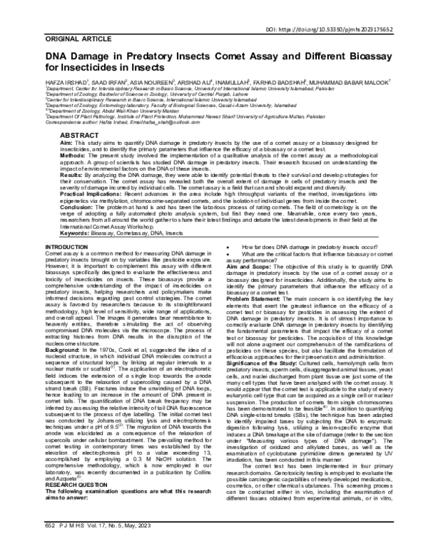 (PDF) DNA Damage in Predatory Insects Comet Assay and Different ...