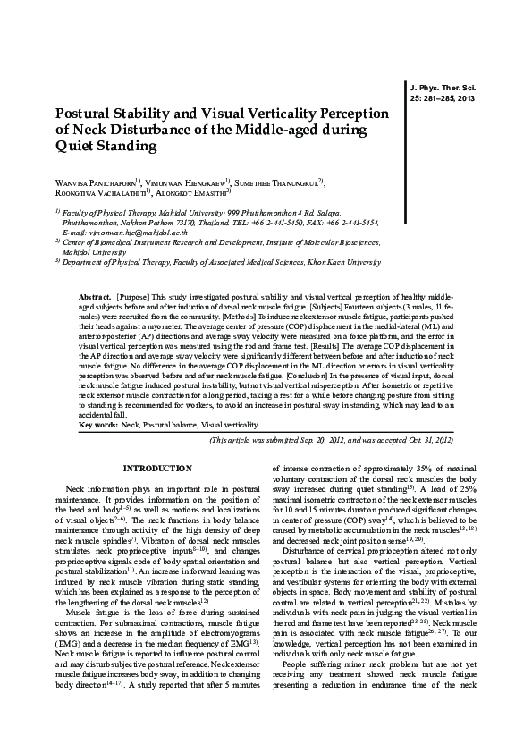 (PDF) Postural Stability and Visual Verticality Perception of Neck ...