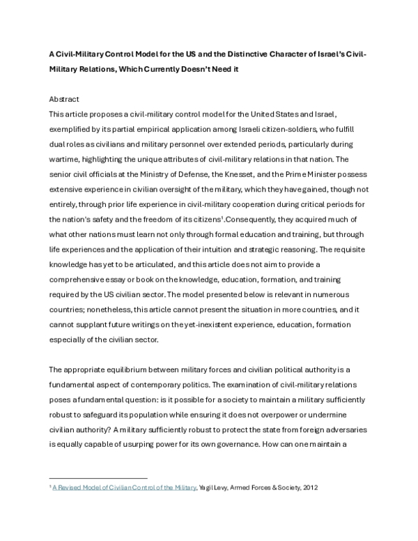 (PDF) A Civil-Military Control Model for the US and the Distinctive ...