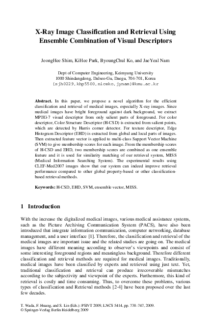 (PDF) X-Ray Image Classification and Retrieval Using Ensemble Combination of Visual Descriptors