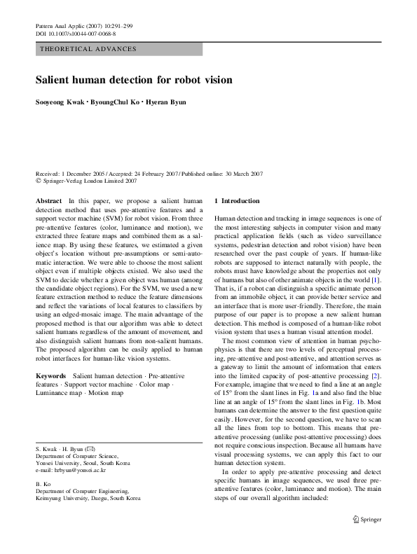 (PDF) Salient human detection for robot vision