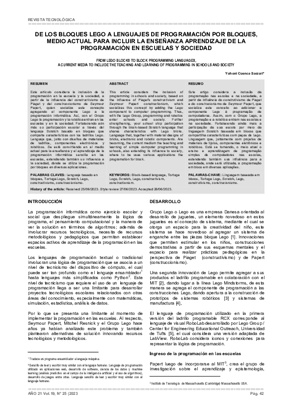 (PDF) DE LOS BLOQUES LEGO A LENGUAJES DE PROGRAMACIÓN POR BLOQUES, MEDIO ACTUAL PARA INCLUIR LA ...