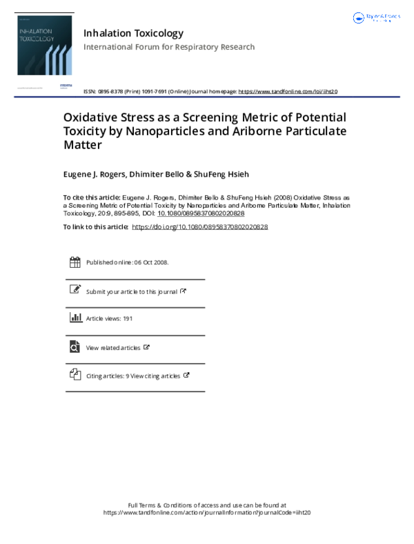 (PDF) Oxidative Stress as a Screening Metric of Potential Toxicity by ...