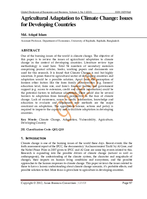 (PDF) Agricultural Adaptation to Climate Change: Issues for Developing ...