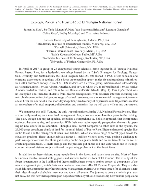 (PDF) Ecology, Policy, and Puerto Rico: El Yunque National Forest