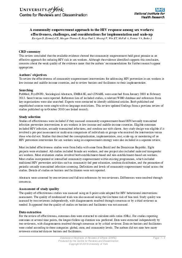 Pdf Empowering Sex Workers For Hiv Prevention