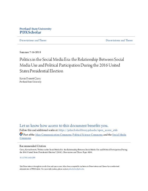 (PDF) Politics in the Social Media Era: The Relationship Between Social ...