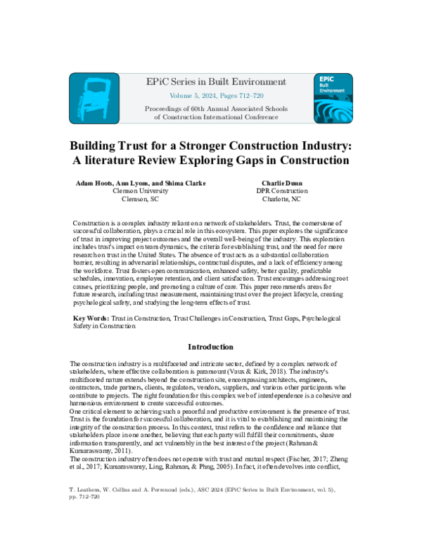 (PDF) Building Trust for a Stronger Construction Industry: Exploring ...