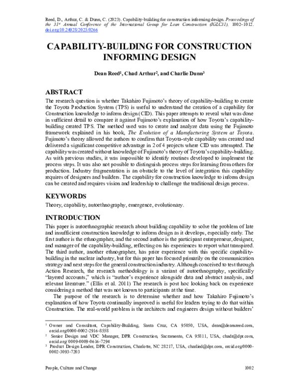 (PDF) Capability-Building for Construction Informing Design