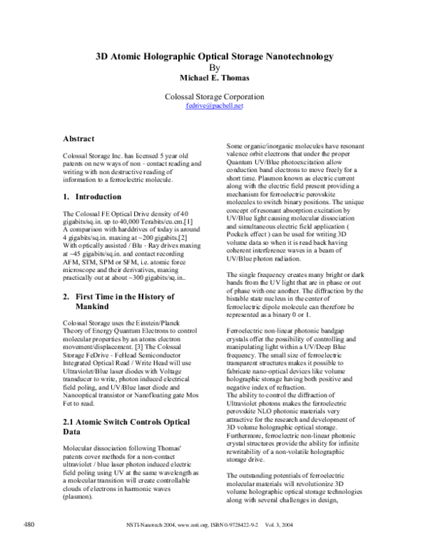 (PDF) Atomic Holographic Optical Storage Nanotechnology