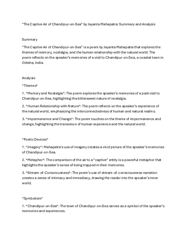 (PDF) The Captive Air Of Chandipur On Sea Poem Summary And Analysis