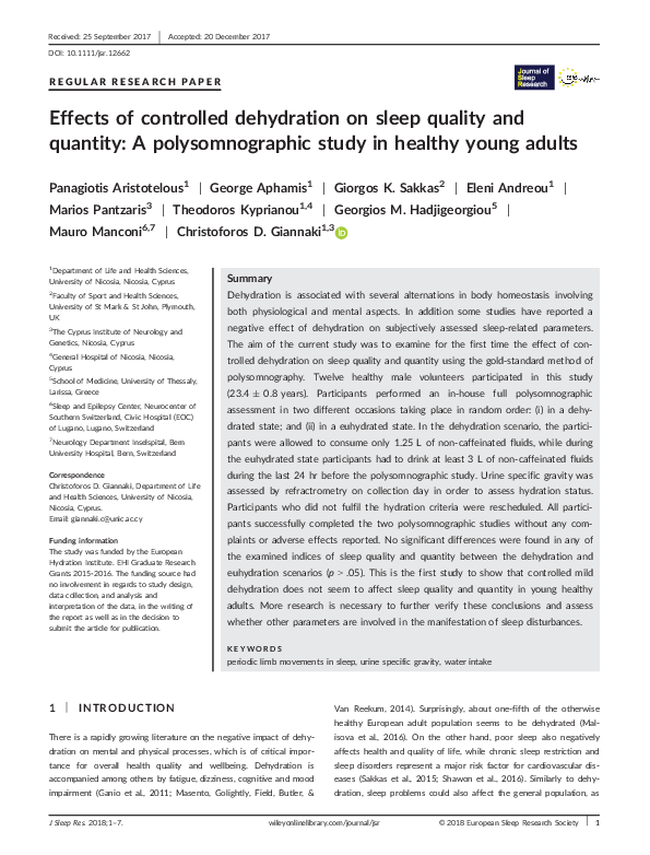 (PDF) Effects of controlled dehydration on sleep quality and quantity: A polysomnographic study ...
