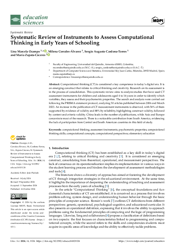 Pdf Systematic Review Of Instruments To Assess Computational Thinking In Early Years Of Schooling