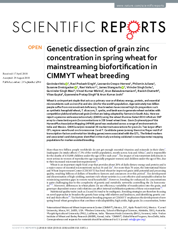 (PDF) Genetic dissection of grain zinc concentration in spring wheat ...