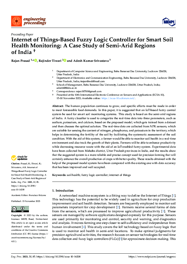 (PDF) Internet of Things-Based Fuzzy Logic Controller for Smart Soil Health Monitoring: A Case ...