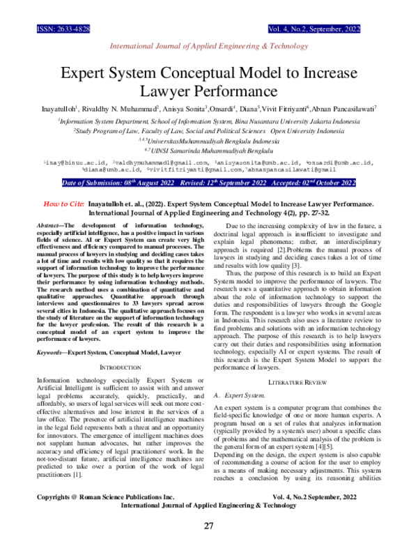 (PDF) Expert System Conceptual Model to Increase Lawyer Performance