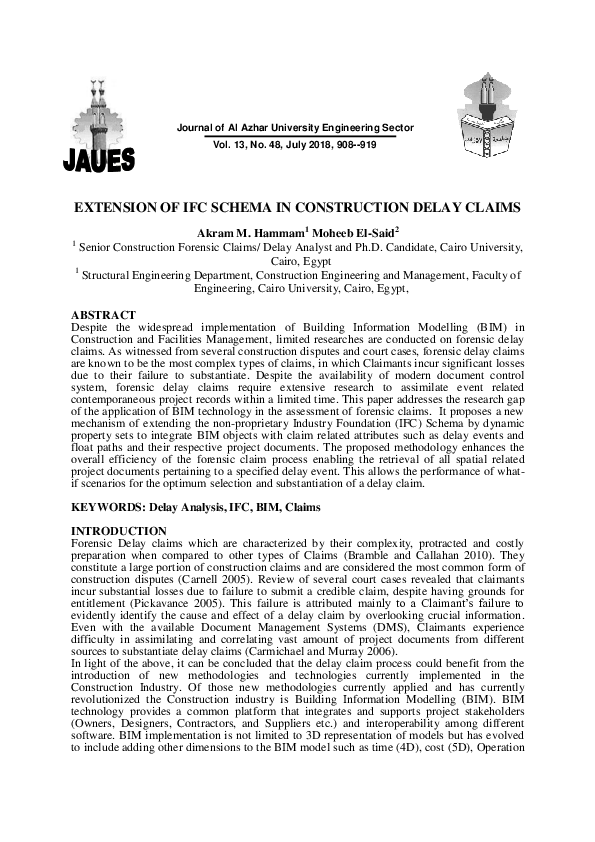 (PDF) Extension of Ifc Schema in Construction Delay Claims