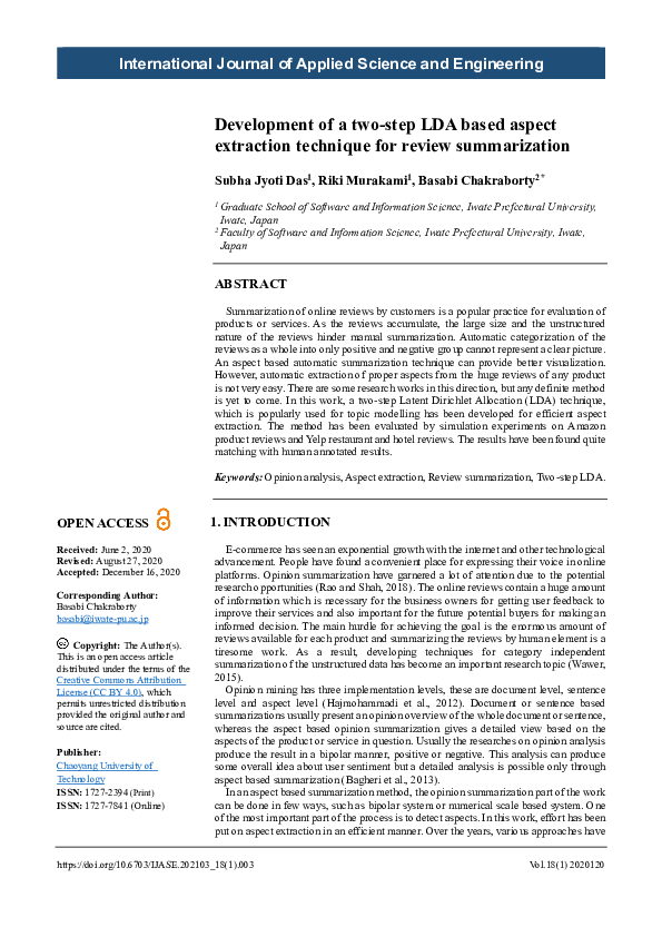 (PDF) Development of a two-step LDA based aspect extraction technique ...