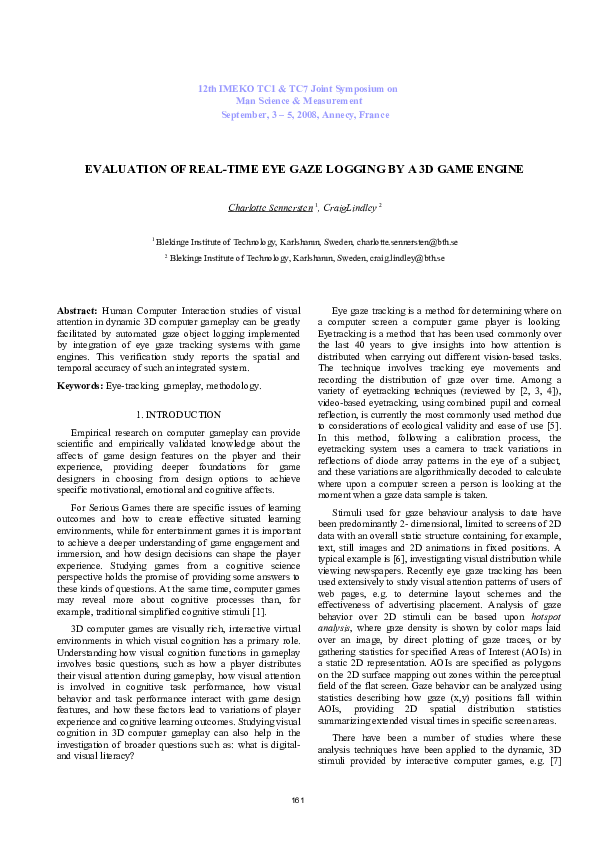 (PDF) Evaluation of real-time eye gaze logging by a 3D game engine