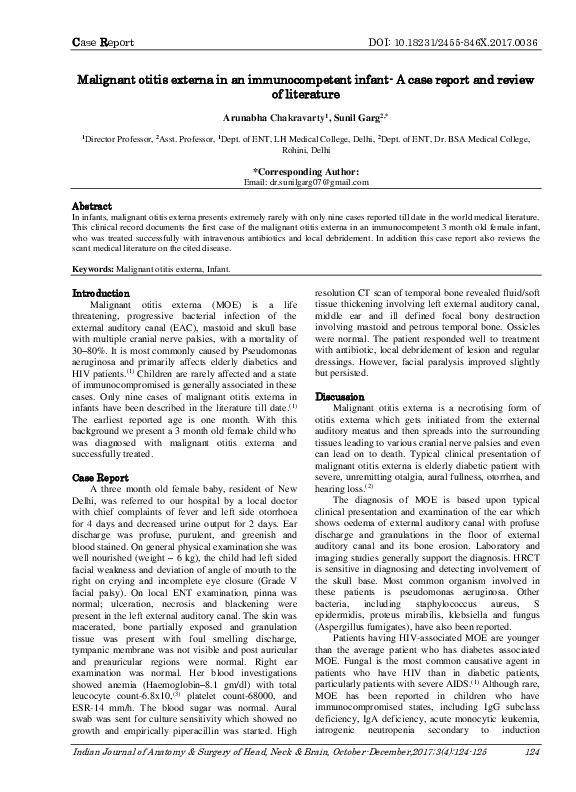(PDF) Malignant otitis externa in an immunocompetent infant- A case ...