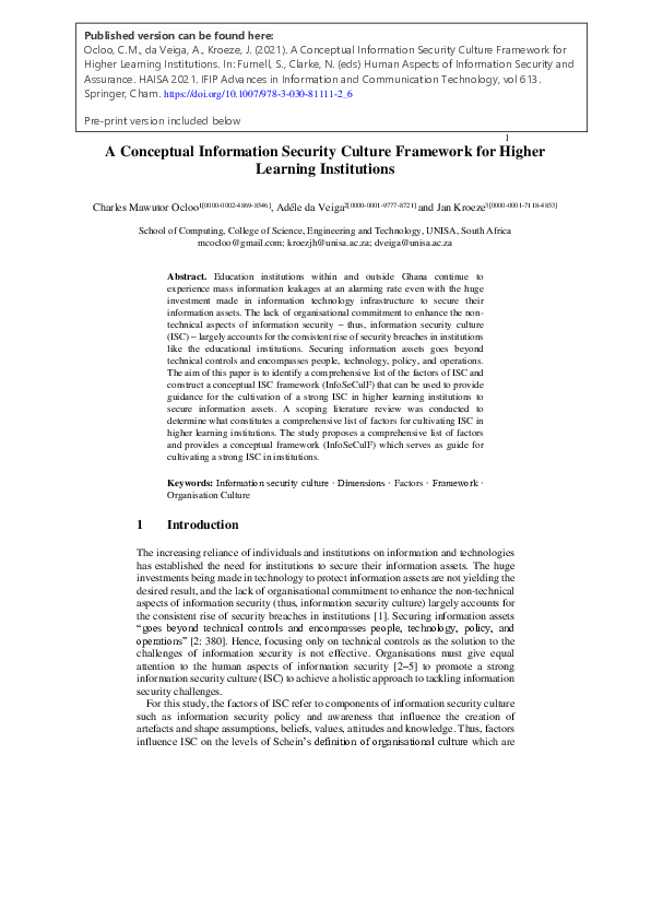 (PDF) A Conceptual Information Security Culture Framework for Higher ...