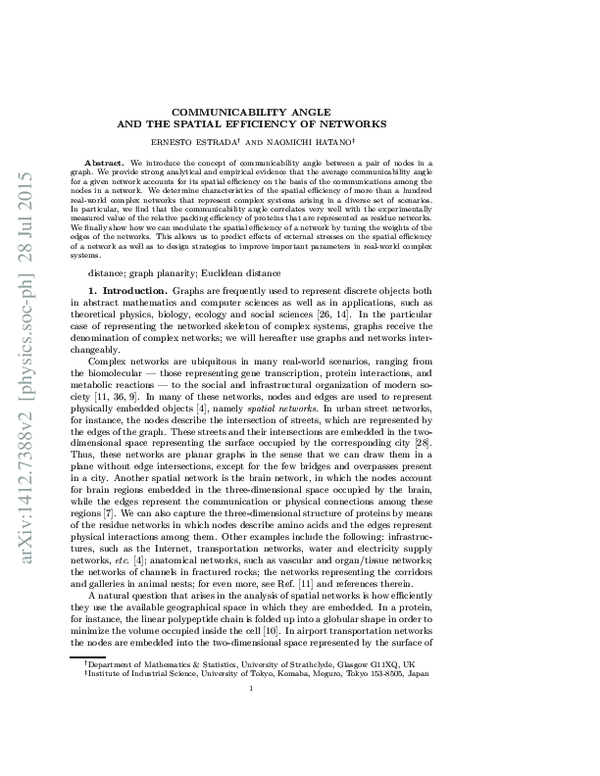 (PDF) Communicability Angle and the Spatial Efficiency of Networks