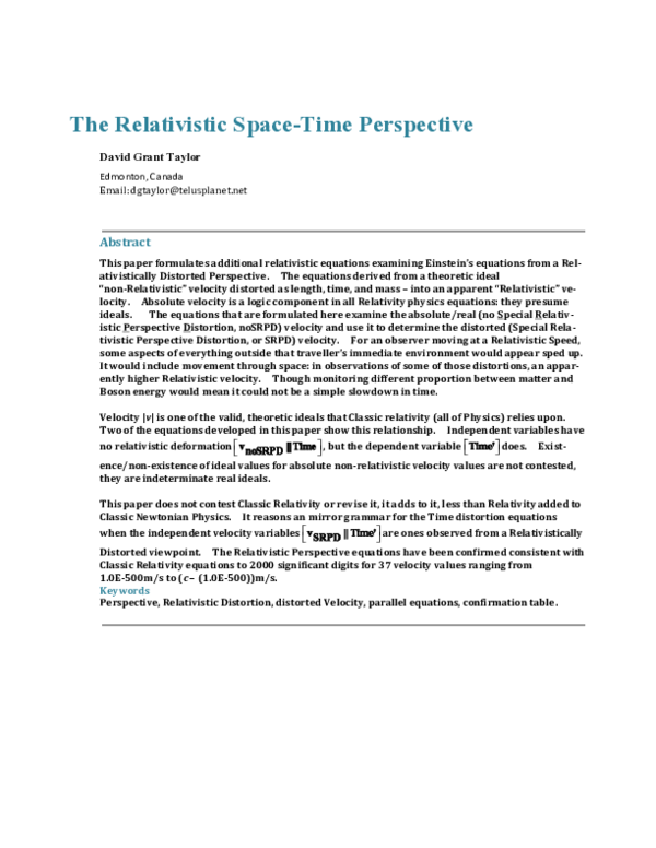 (PDF) The Relativistic Space-Time Perspective