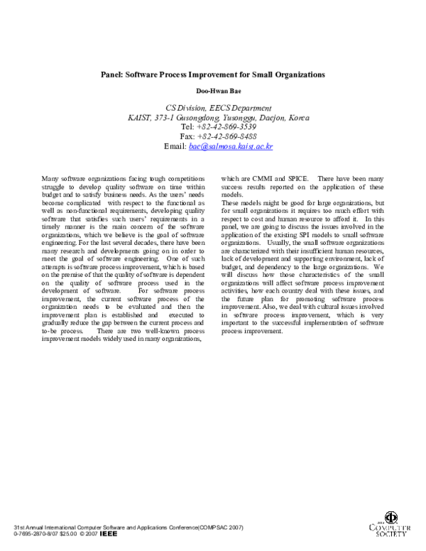 (PDF) Software Process Improvement for Small Organizations
