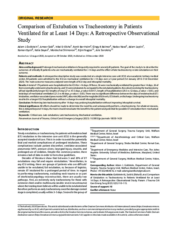 (PDF) Comparison of Extubation vs Tracheostomy in Patients Ventilated ...