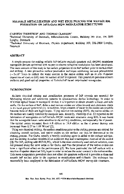 (PDF) Reliable Metallization and Wet Etch Process for Waveguide Formation on InP/InGaAs Mqw ...