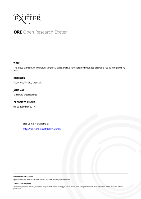 (PDF) The development of the wide-range 4D appearance function for breakage characterisation in ...
