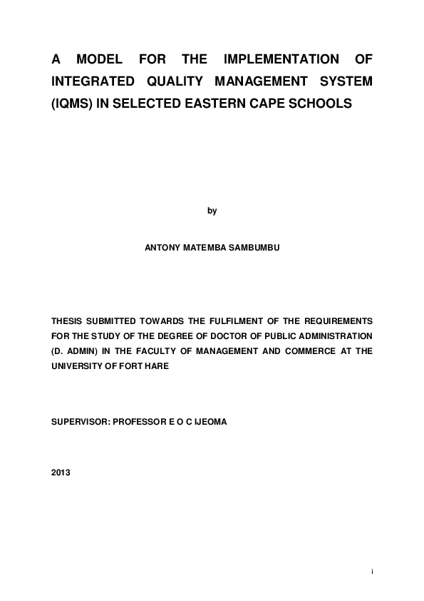 (PDF) A model for the implementation of Integrated Quality Management ...