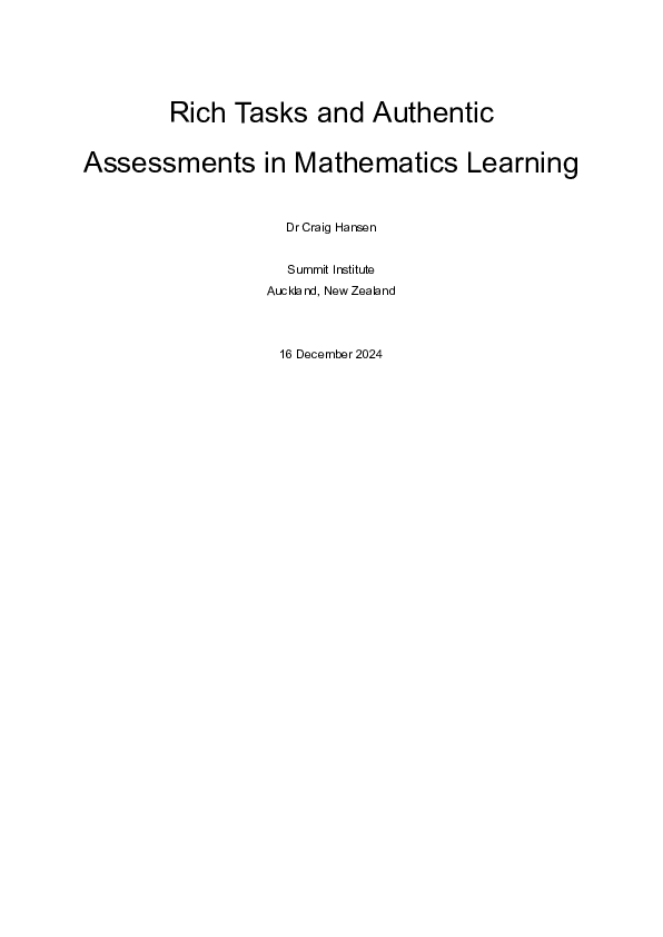 (PDF) Rich Tasks and Authentic Assessments in Mathematics Learning