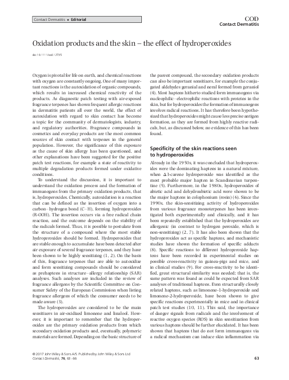 (PDF) Oxidation products and the skin - the effect of hydroperoxides