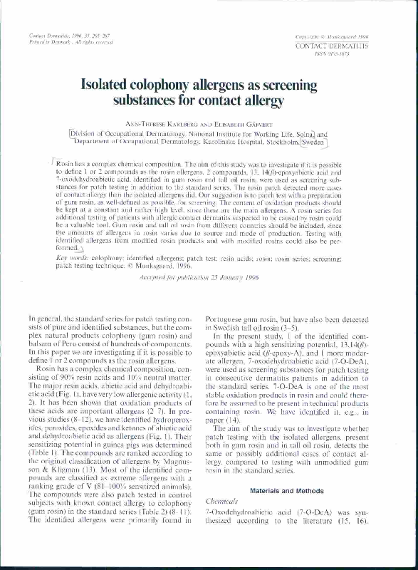 (PDF) Isolated colophony allergens as screening substances for contact ...