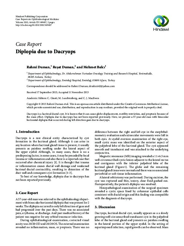 (PDF) Diplopia due to Dacryops