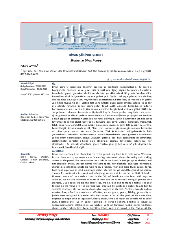 (PDF) Divan Şiirinde Şerbet